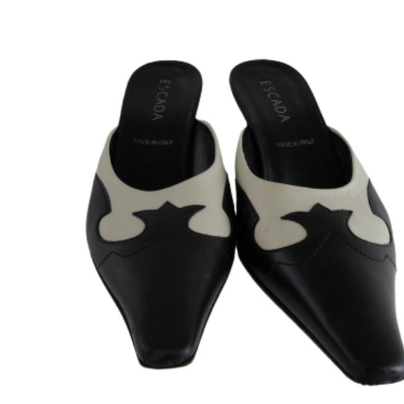 Escada | Shoes | Escada Shoes Black Cream Slides Leather | Poshmark